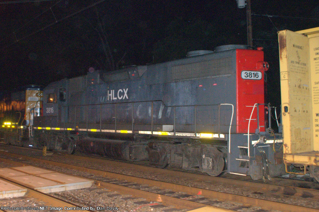 Rear shot of HLCX GP38-2 3816 on Q418-27